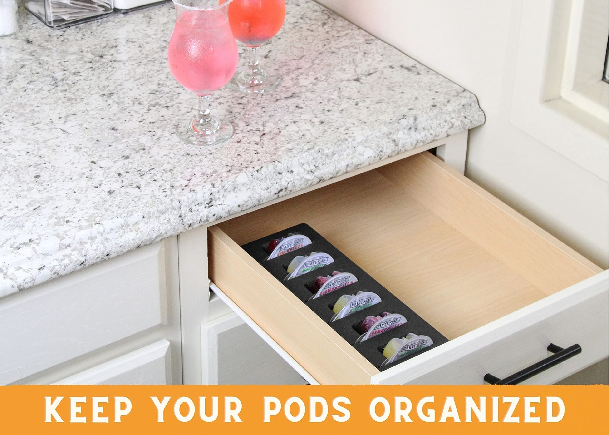 Polar Whale 2 Cocktail Capsule Drawer Organizers Tray Insert Compatible with Bartesian for Kitchen Home Bar Party Waterproof Washable Black Foam 6 Compartment 4.5 x 11.75 Inches
