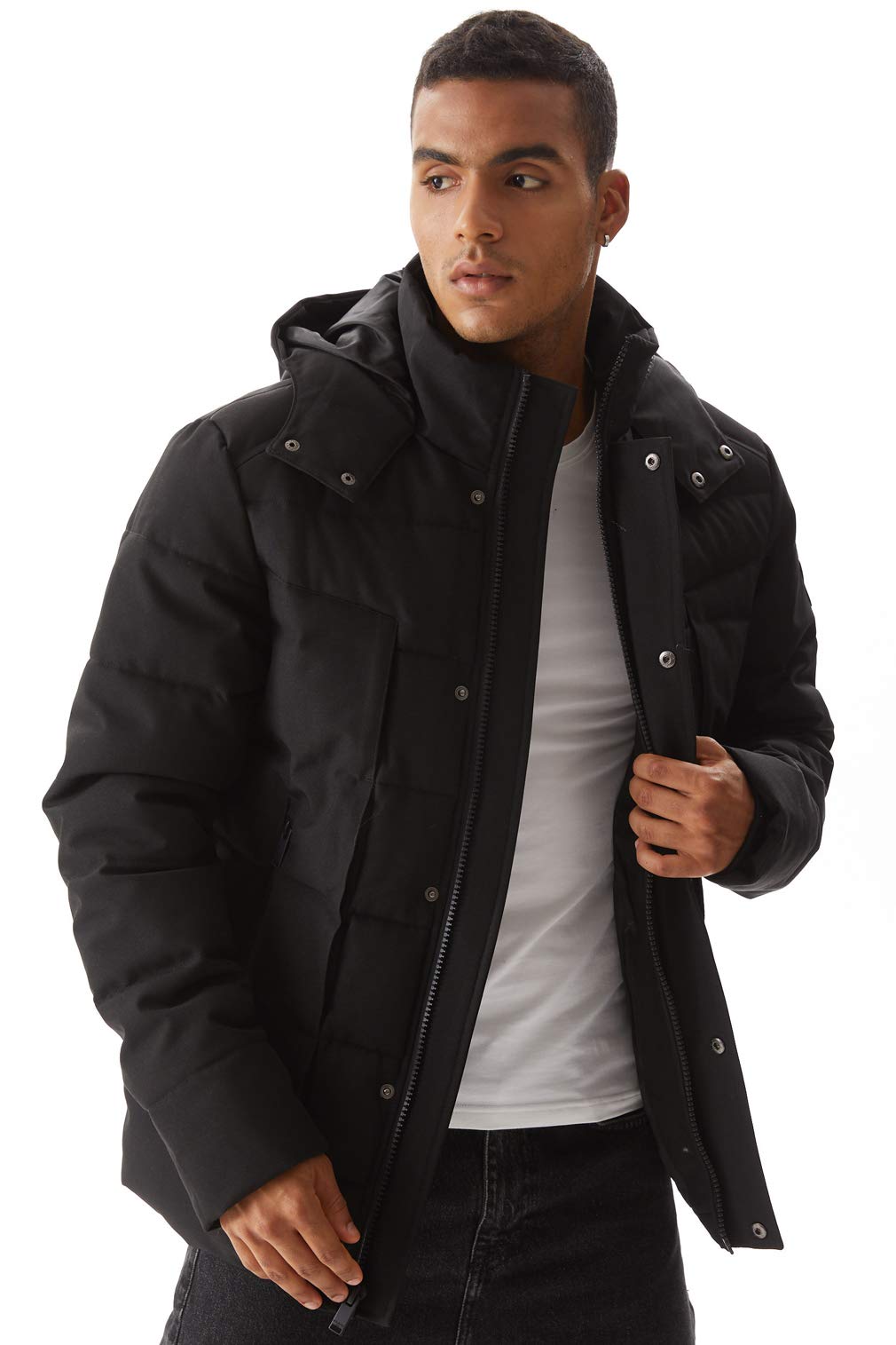 Molemsx Mens Winter Parka, Men's Winter Outdoor Windproof Waterproof Ski Jacket Hooded Packable Down Puffer Jacket for Cold Weather,Black,XX-Large