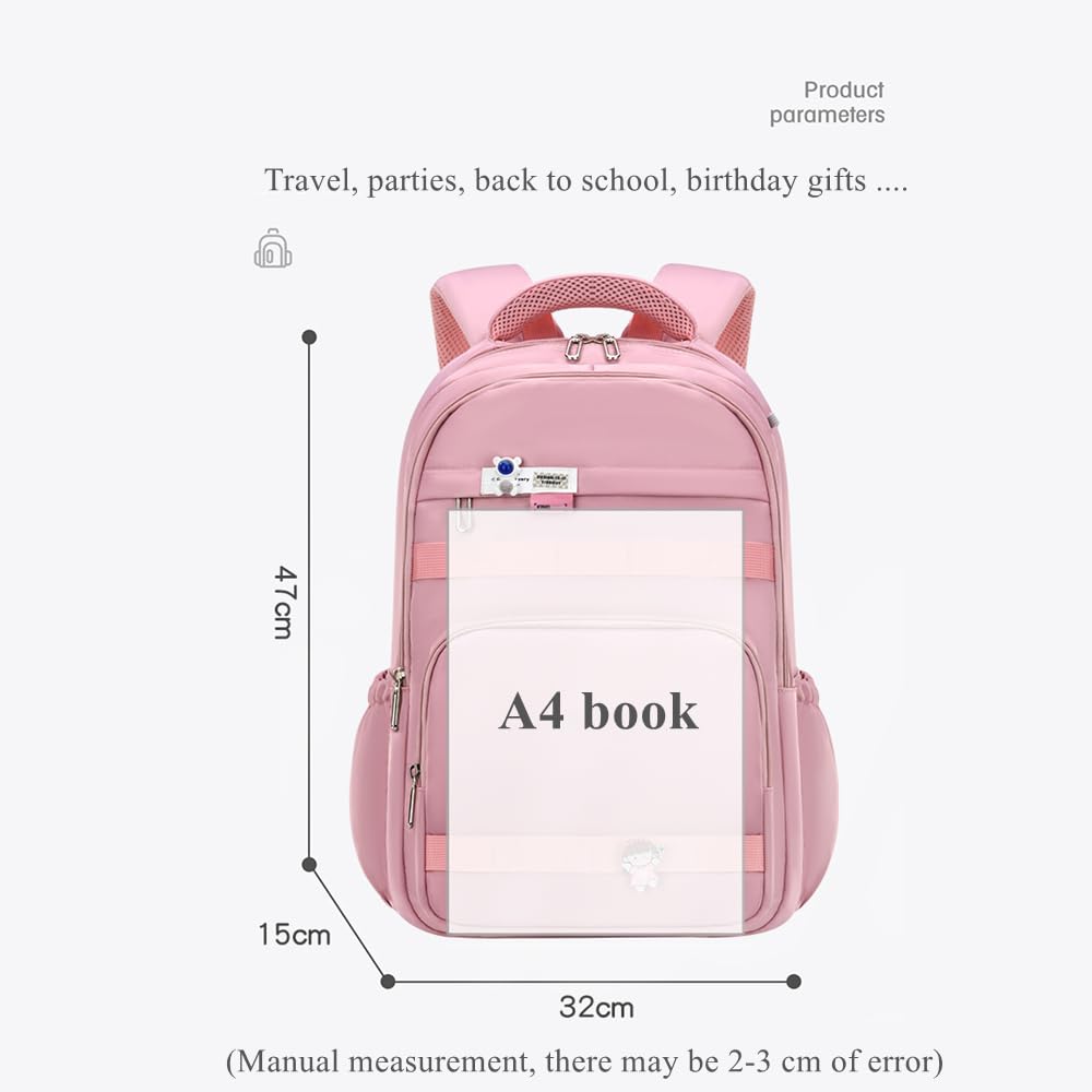 Mildame Kids Backpack for School with Kawaii Pin Elementary School Boys and Girls Lightweight Bookbags Solid Color Aesthetic School Bags