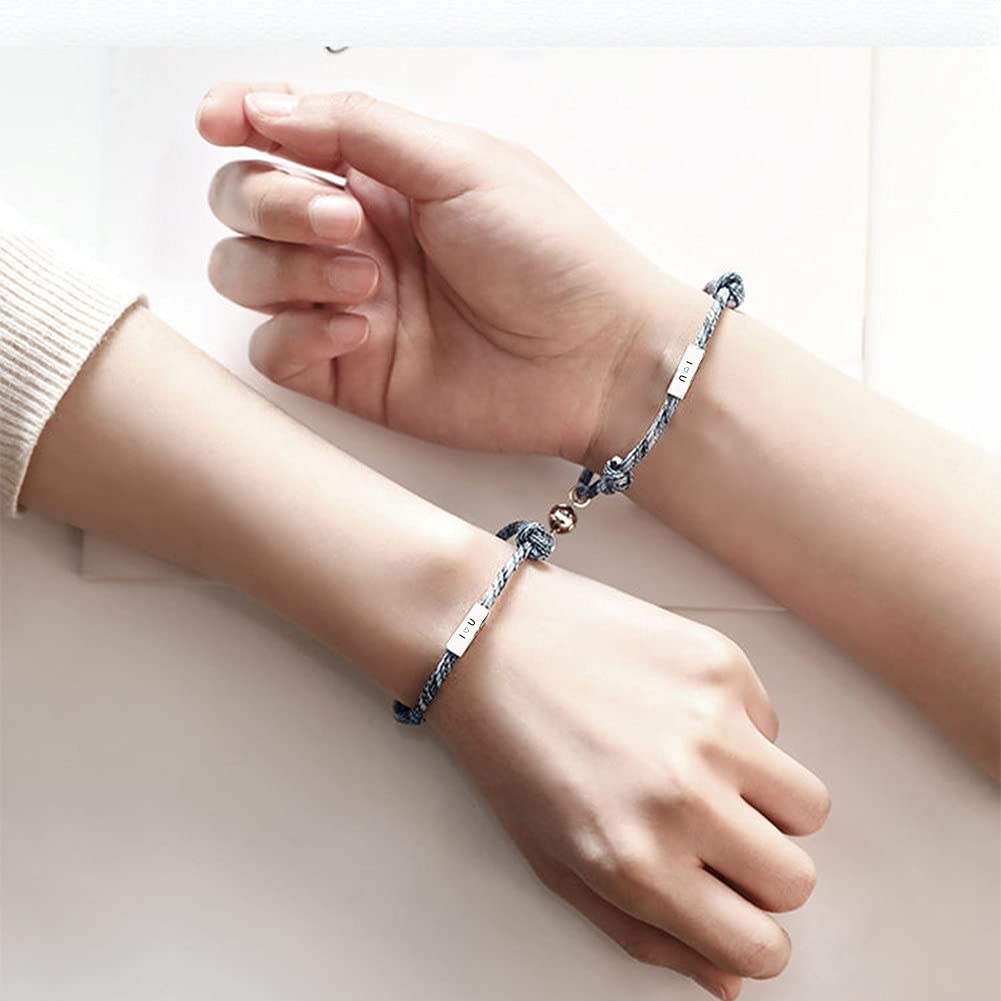 Novgarden Couple Bracelets Personalized, Stainless Steel Handmade Braided Rope Matching Custom Name Bracelets BFF Friend Gifts for Her and Him