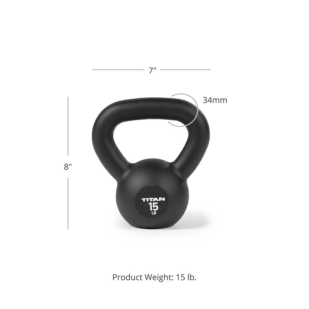 Titan Fitness 15 LB Cast Iron Kettlebell, Single Piece Casting, LB Markings, Full Body Workout