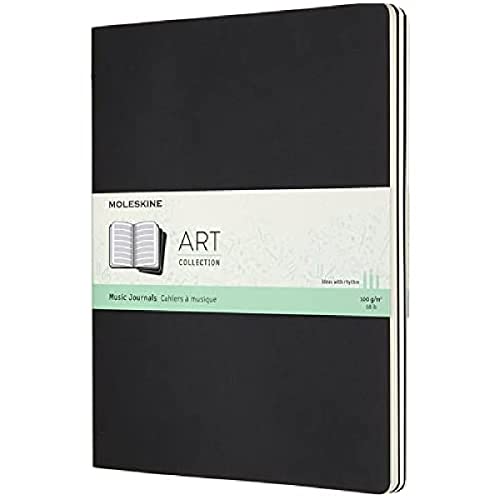 Moleskine Art Cahier Music Notebook, Soft Cover, XL (7.5" x 9.5") Pentagram, Black, 80 Pages (Set of 3)