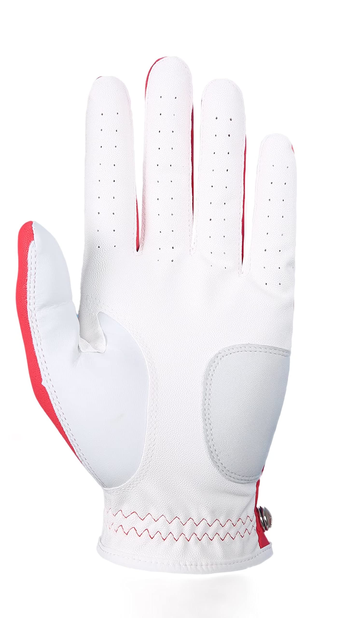 SIMPLE SYMBOL Men's Golf Glove Premium Synthetic Leather,Stable Grip,Six Pack(Left is Wear on Left Hand,Right is Wear on Right Hand) Four Colors to Choose from White/Sky/Beige/Red(Red,L,Right)