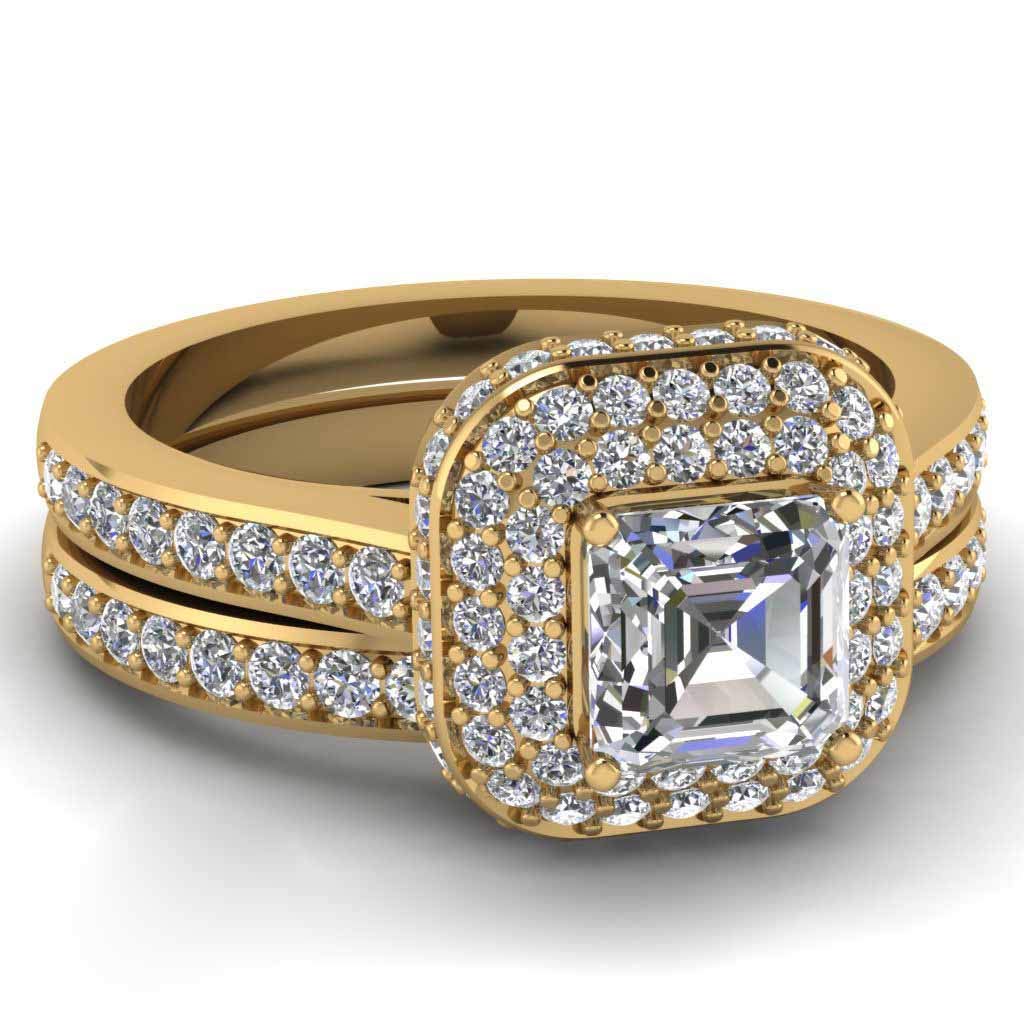 Ringcrown Bridal Sets Yellow Gold Plated Womens Wedding Ring Sets Princess Cut Cz Engagement Ring Sets