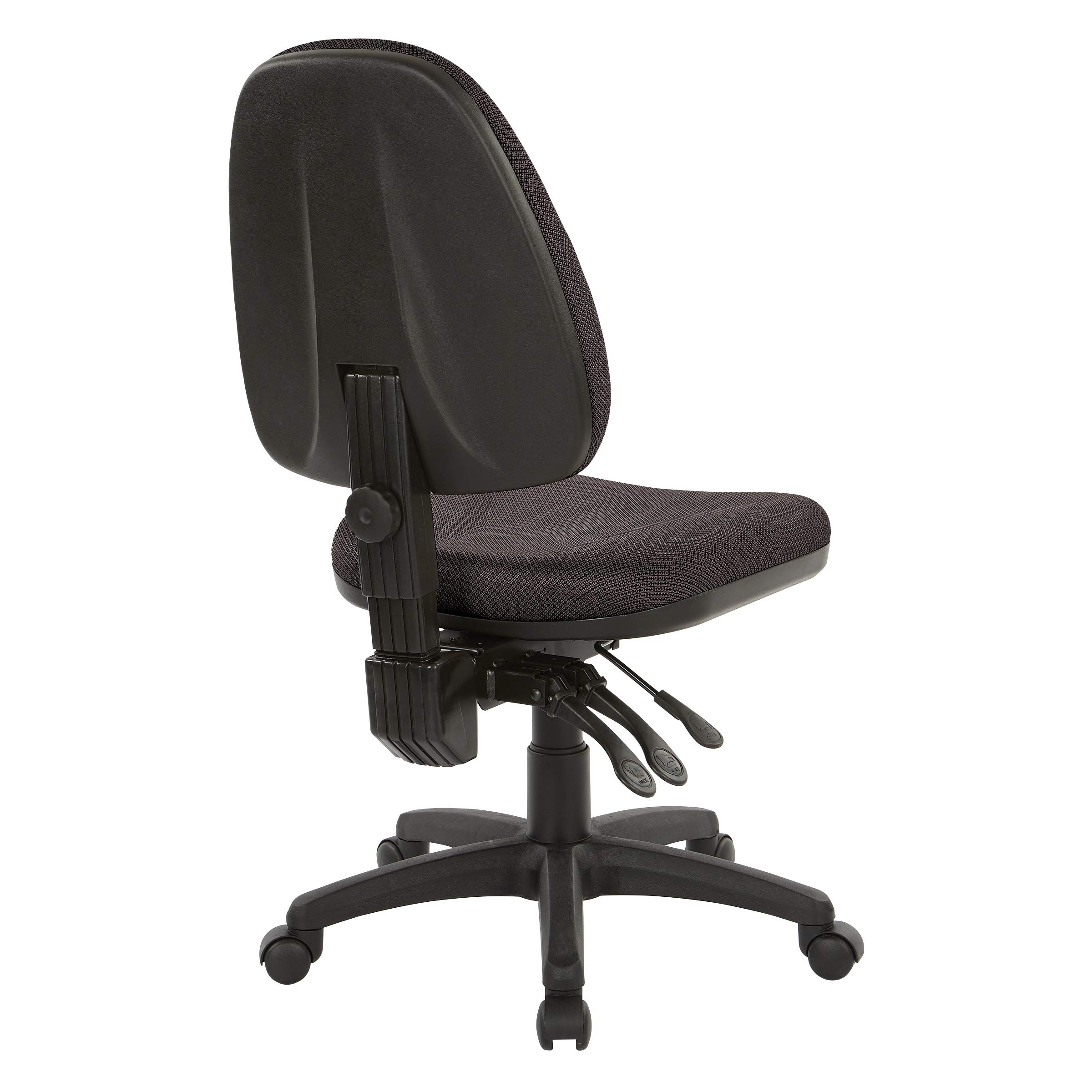 Office Star Ergonomic Dual Function Office Task Chair with Adjustable Padded Back and Built-in Lumbar Support, Armless, Dillon Graphite Fabric