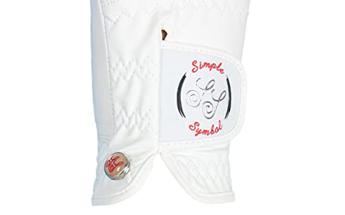 SIMPLE SYMBOL Women's Golf Glove Microfiber with Colorful Cabretta Leather Six Pack(Left is Wear On Left Hands,Right is Wear On Right Hands) Four Colors White/Sky/Orange/Red(White,M,Left)