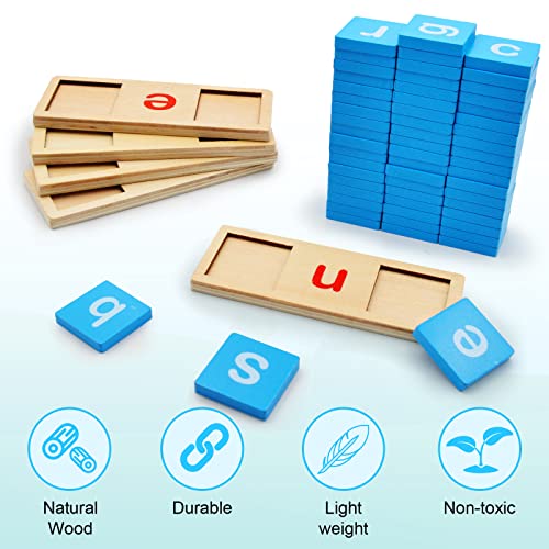 Victostar 121PCS Short Vowel Reading Letters Sorting Spelling Toy Set,Wooden Reading Blocks Learning CVC Sight Words Flashcards Alphabet Montessori Toy Gift for 3 4 5 Years Old