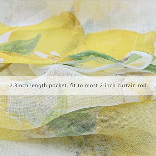 Molaxhome Linen Valances for Windows 52x18 inch, Tie Up Printed Valances Rod Pocket 1 Panel for Kitchen Bathroom Bedroom(Yellow Lemon, Sheer)