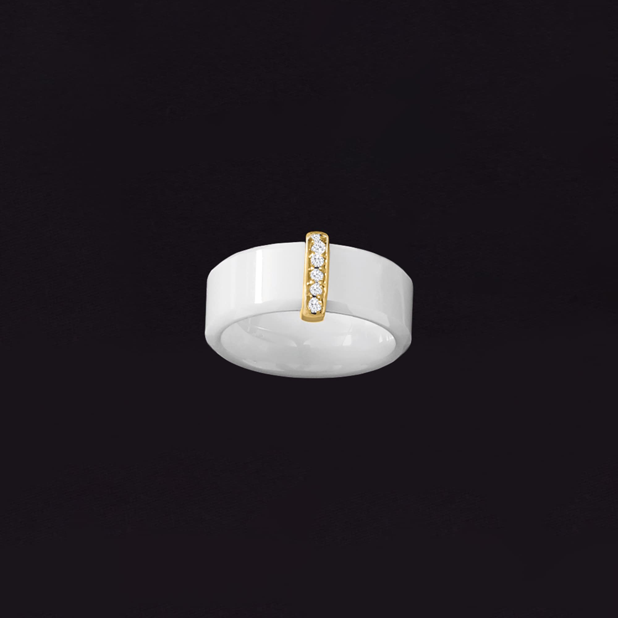 Ross-Simons White Ceramic and .10 ct. t.w. Diamond Ring With 14kt Yellow Gold. Size 10