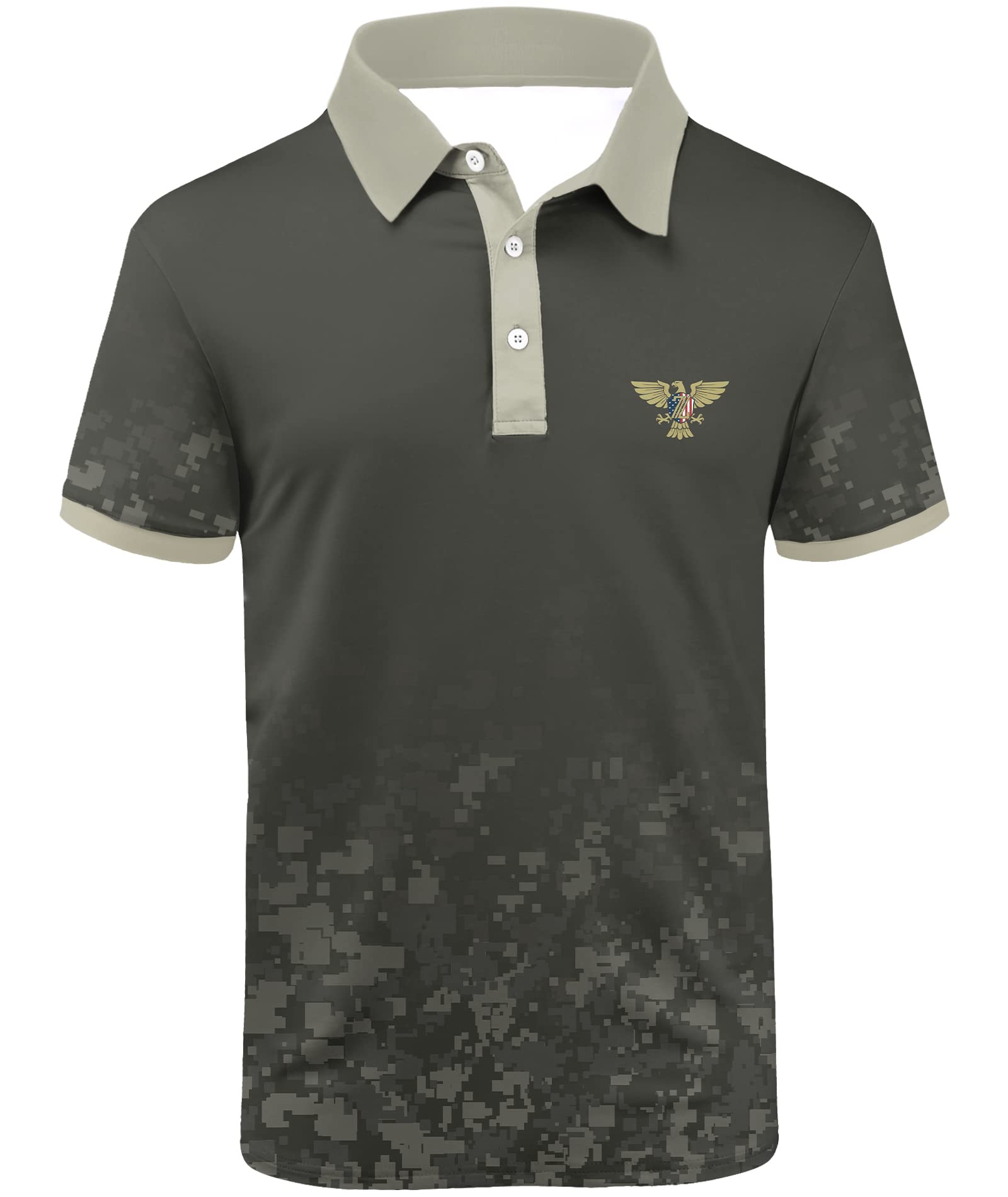 ZITY Tactical Shirts for Men Military Golf Shirts Short Sleeve with Collars Army T-Shirt（1828-Coffee Eagle,L）