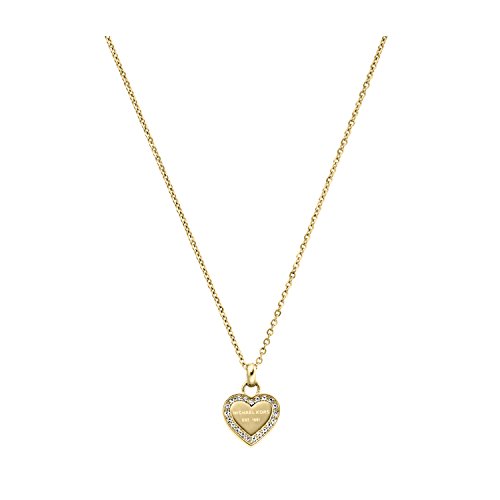 Michael Kors Stainless Steel and Pavé Crystal Heart Pendant Necklace for Women, Color: Gold (Model: MKJ3969710)