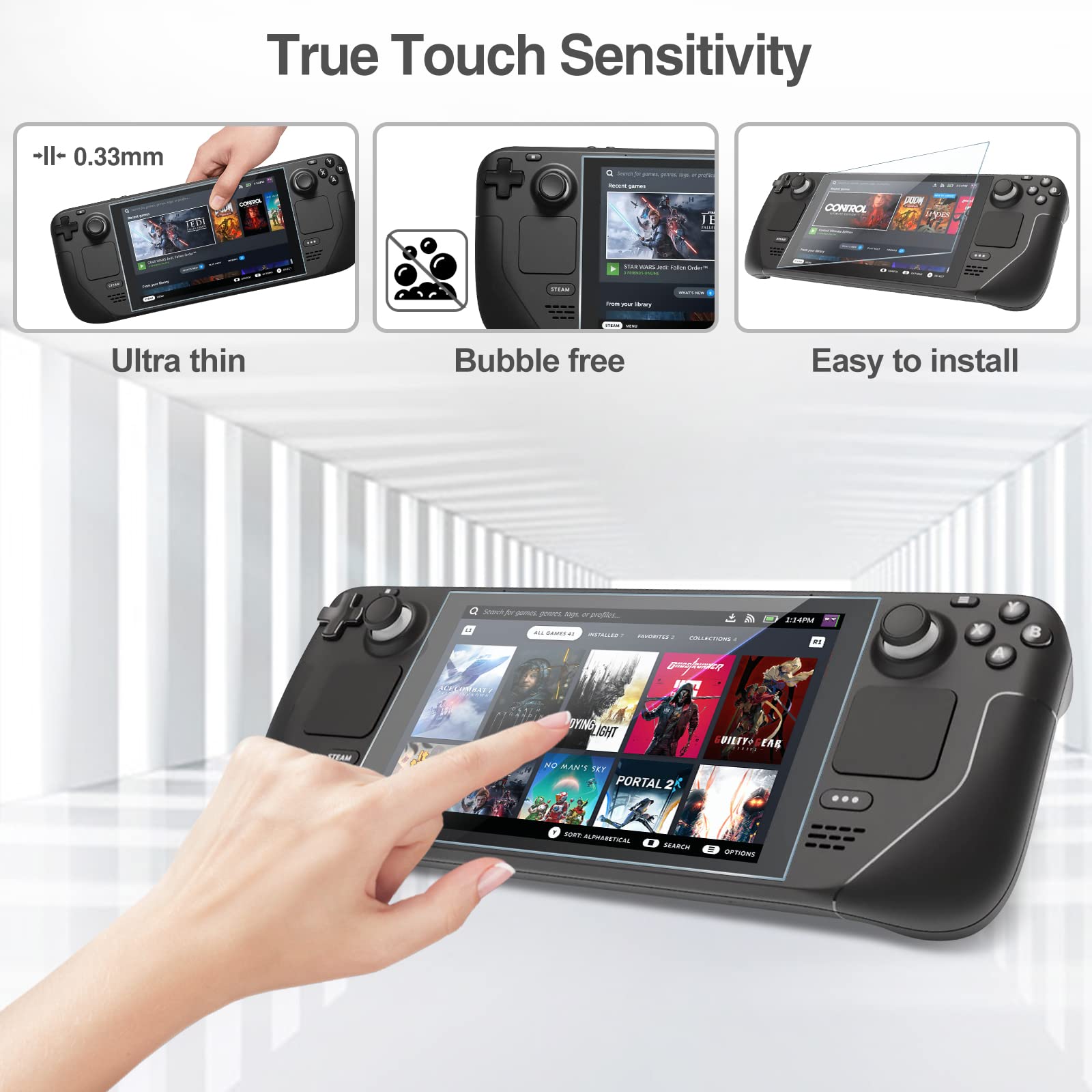 ProCase 3 Pack Screen Protector Compatible with Steam Deck 2022, 7 Inch Tempered Glass Screen Film Guard Rounded Edge Glass Screen Protector for Steam Deck