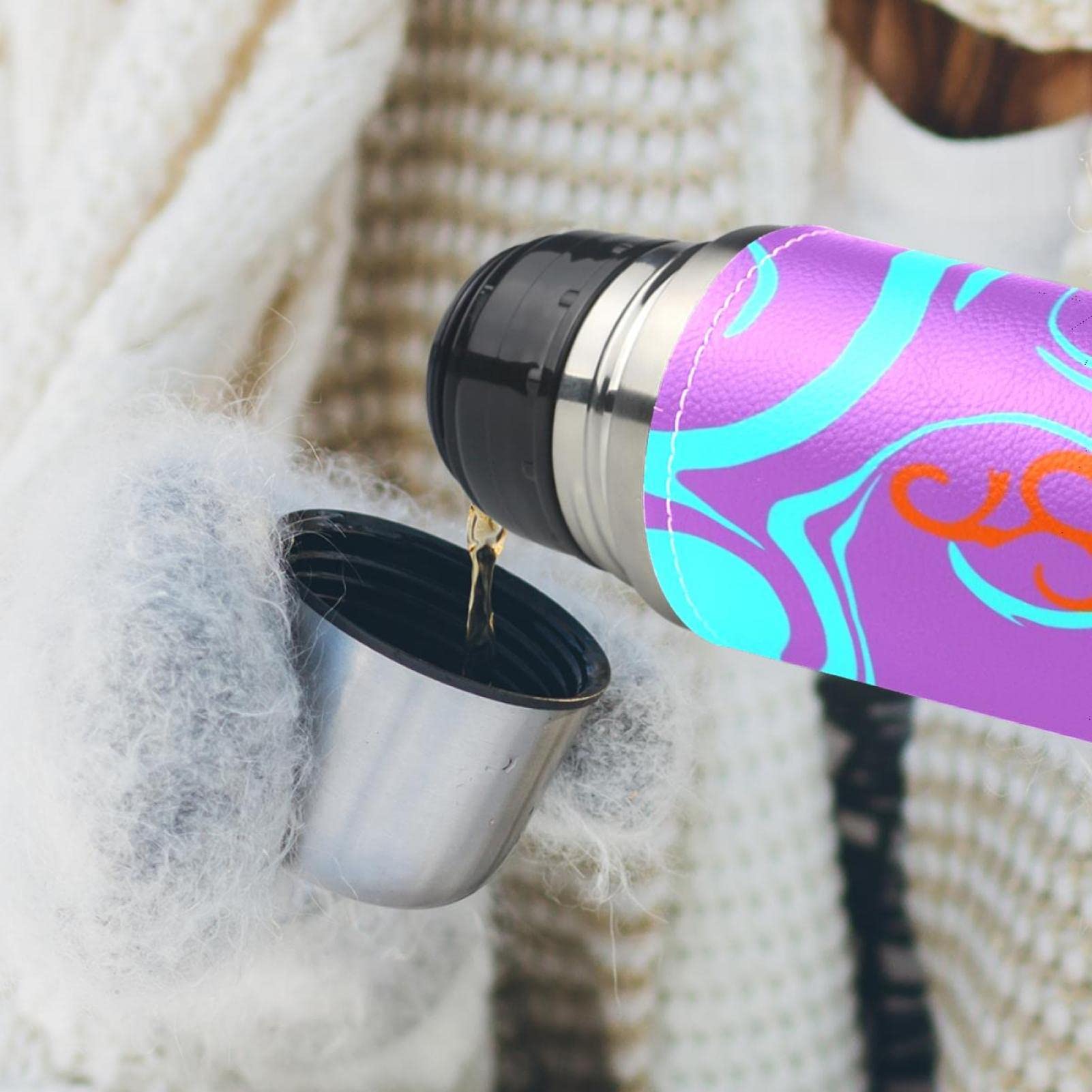 Stainless Steel Leather Vacuum Insulated Mug Crazy Colors Thermos Water Bottle for Hot and Cold Drinks Kids Adults 16 Oz