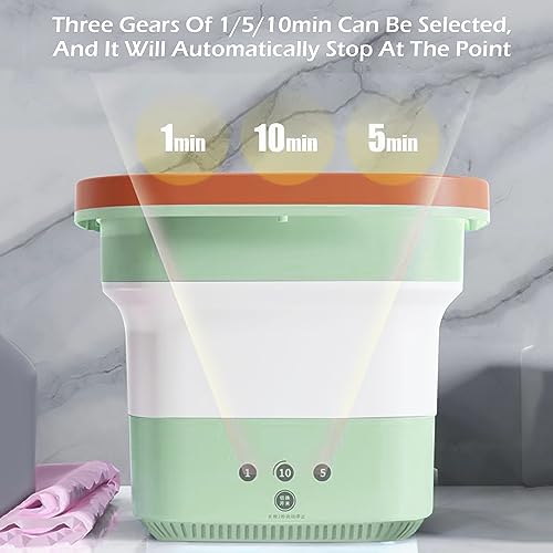 Portable Washing Machine, 6 L 3-Speed Adjustment Mini Foldable Washer with Drain Basket USB Compact Outdoor Washing Machine for Underwear, Sock, Suitable for Travel, Camping,Apartments(Green)