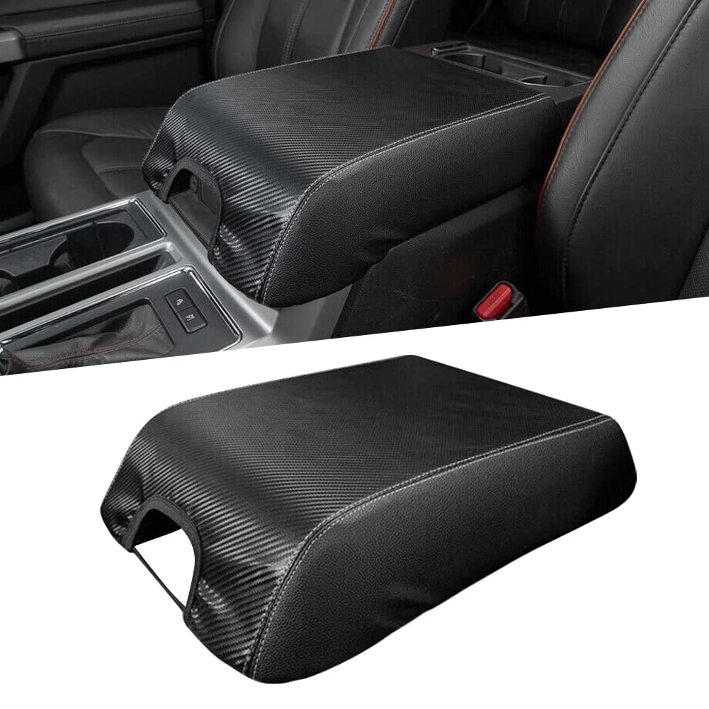 sportuli Center Console Cover Anti-Scratch Leather Armrest Box Protector Cover Replace for 2015-2020 Ford F150 (Carbon Fiber)