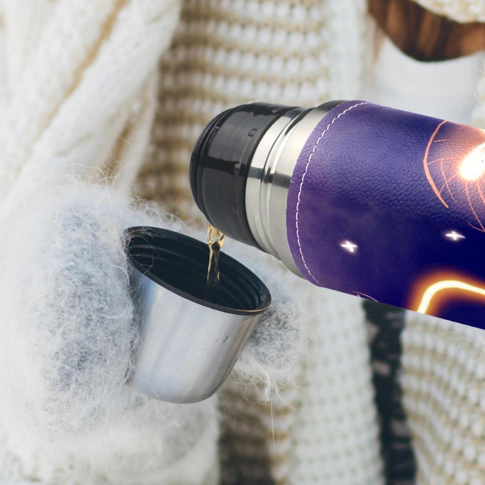 Stainless Steel Leather Vacuum Insulated Mug Jellyfish Thermos Water Bottle for Hot and Cold Drinks Kids Adults 16 Oz