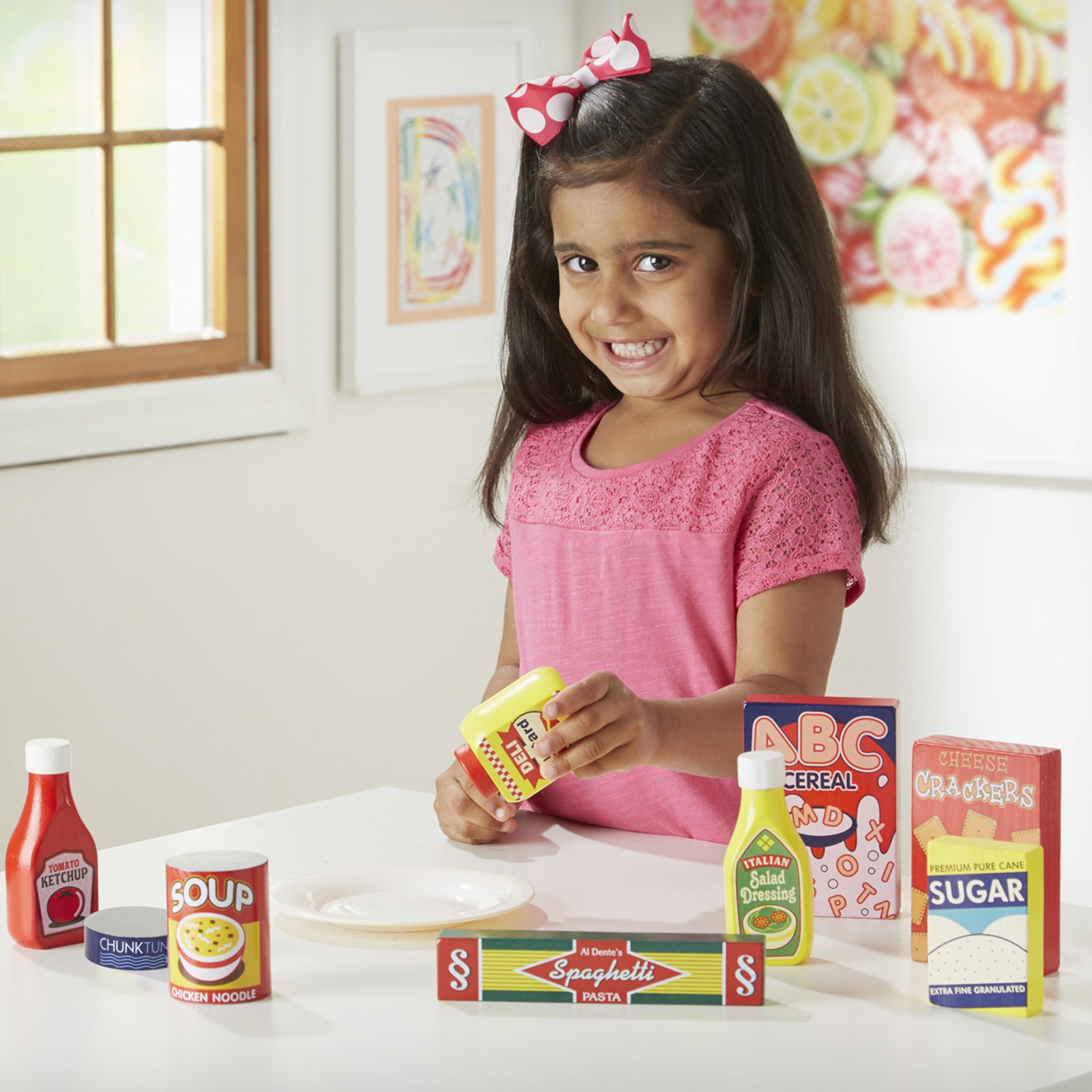 Melissa & Doug Wooden Pantry Products Play Food Set (9 pcs) - Pretend Play Kitchen Accessories, Wooden Play Grocery Sets For Kids Ages 3+