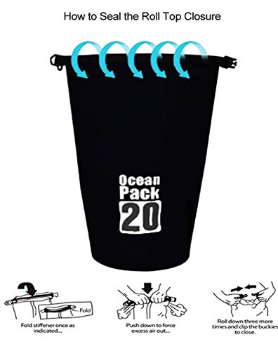 Spozeal Waterproof Black Dry Bag 2L/5L/10L/15L/20L/30L, Ocean Back Pack, Roll Top Sack for Floating, Boating, Fishing, Swimming, Kayaking, Rafting, Camping