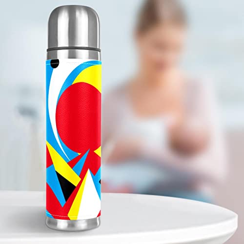 Stainless Steel Leather Vacuum Insulated Mug Geometry Thermos Water Bottle for Hot and Cold Drinks Kids Adults 16 Oz