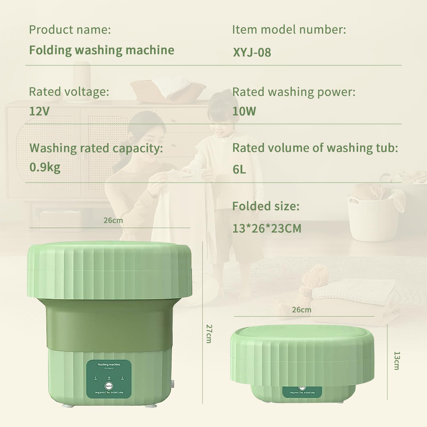 Portable Washing Machine,Foldable Mini Washing Machine - Washing Machine for Baby Clothes, Underwear or Small Items,Camping, RV, Travel, Underwear, Socks and Easy to Carry (ABS-Green)