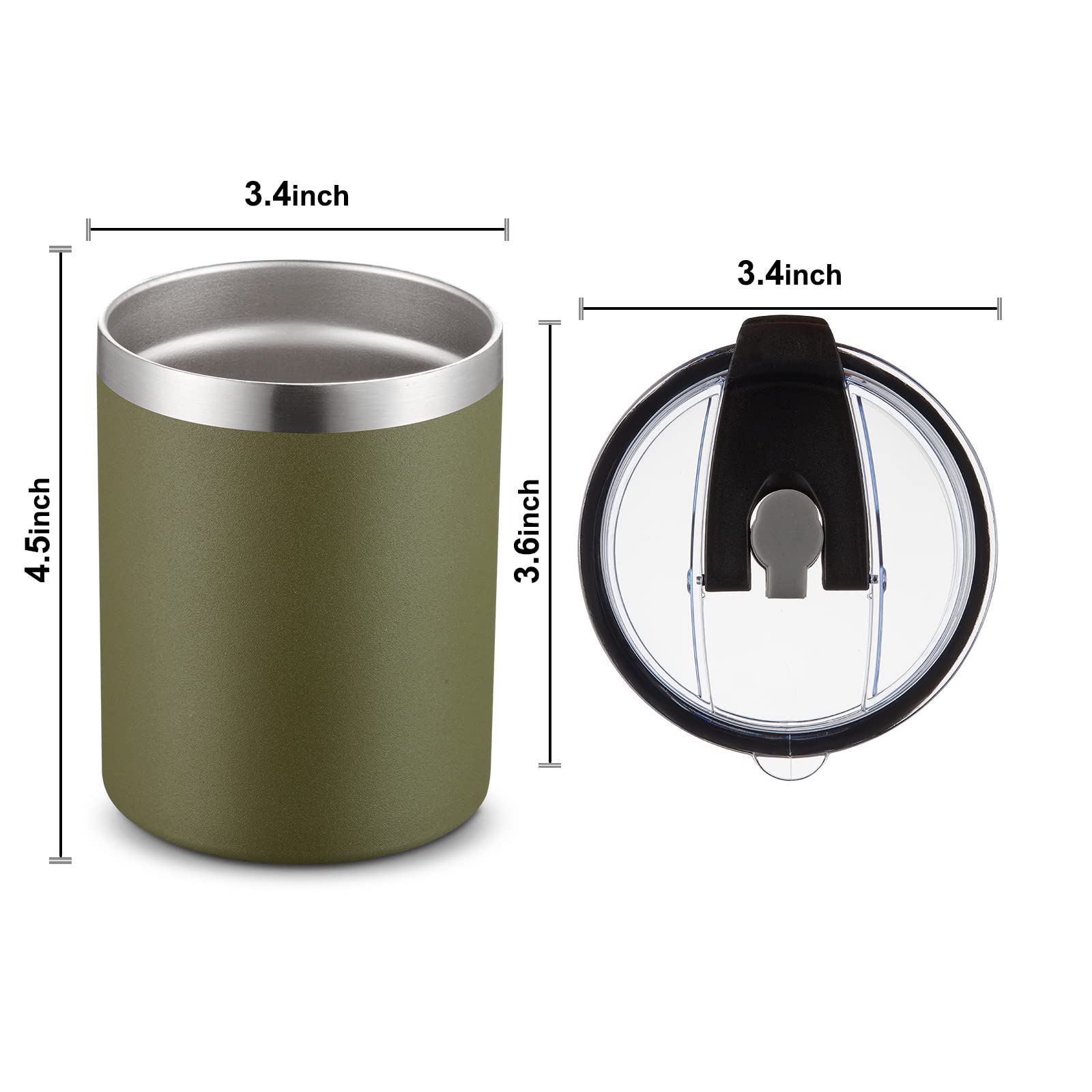 MEWAY 12 oz Lowball, Tumbler Stainless Steel Double Wall Vacuum Insulated Mug with Straw and Lid, Cleaning Brush ,Durable Powder Coated Insulated Coffee Cup for Cold & Hot Drinks (Army Green,4 pack)