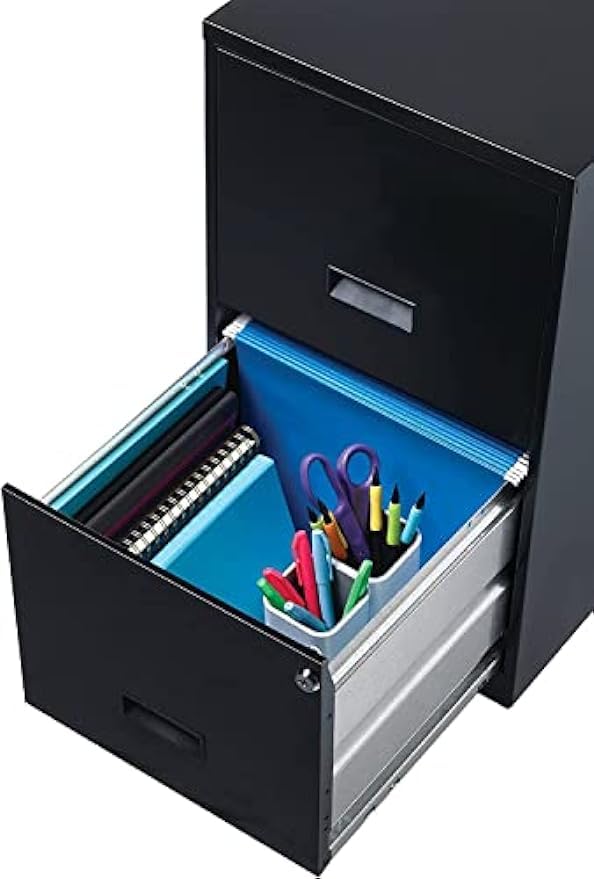 MEZHI File Cabinet 2 Drawer Steel File Cabinet with Lock, 18" Deep, Black
