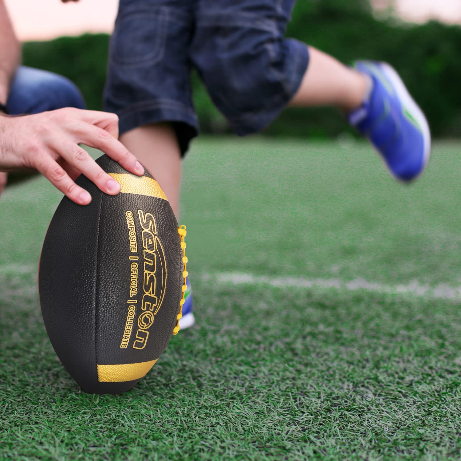 Senston Football Size 6/ Premium Composite Leather Kids/Junior/Youth Football with Pump - Black