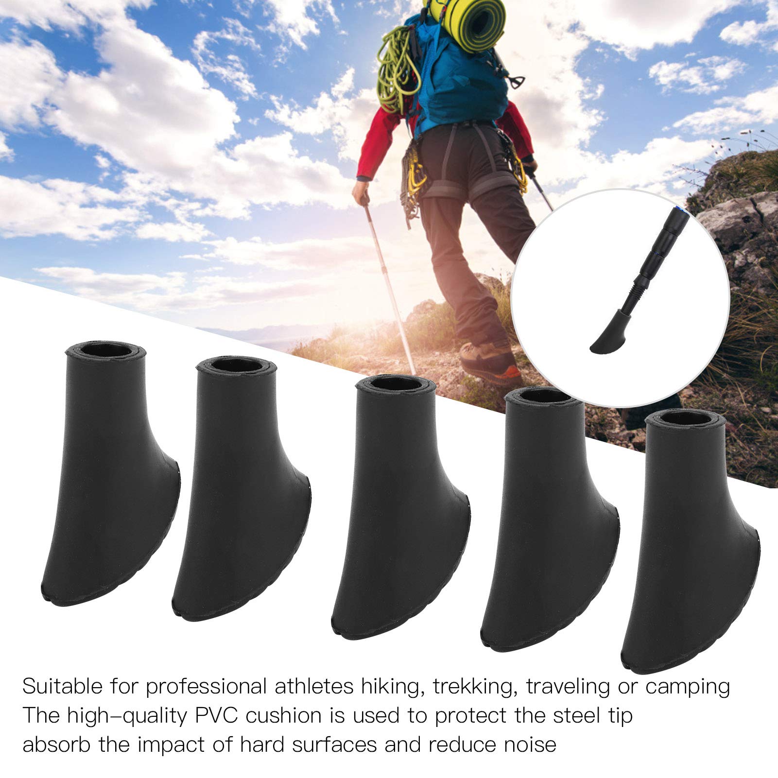 RiToEasysports 15Pcs Trekking Pole Tip Universal Nonslip 11mm Inner Diameter Walking Stick Feet Cover Alpenstocks Accessory