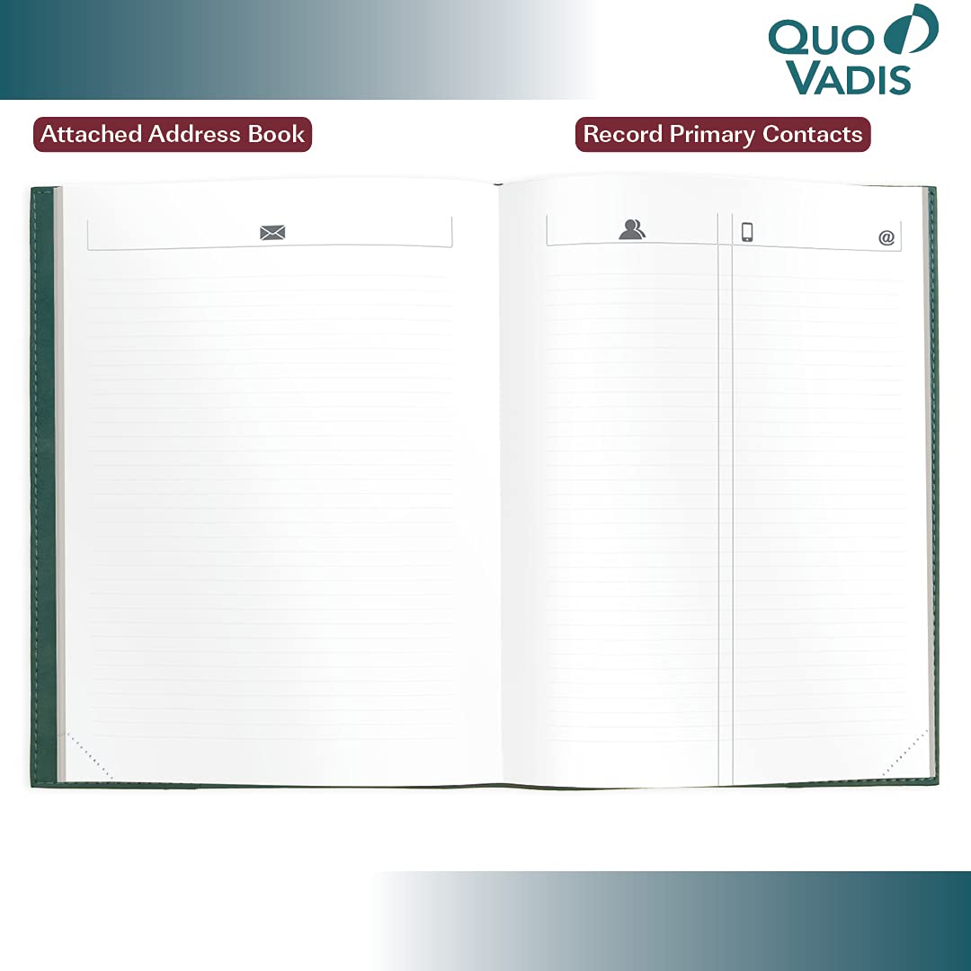 Quo Vadis 2023-2024 Note 21 Weekly Planner 17 Months, Aug. to Dec. 6" x 8 1/4" Smooth Faux Leather Billy Green - A Modern Design for Journaling and Detailed Planning