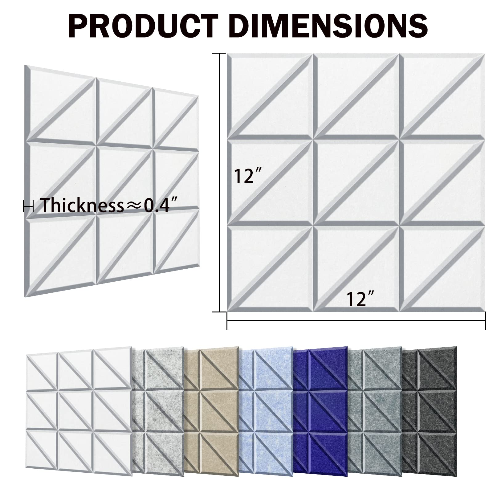 SHJADE Self-Adhesive Acoustic Panels, 12 Pcs 12" X 12" X 0.4" Sound Absorbing Panels, High Density Square Acoustical Wall Padding(Silver Grey)