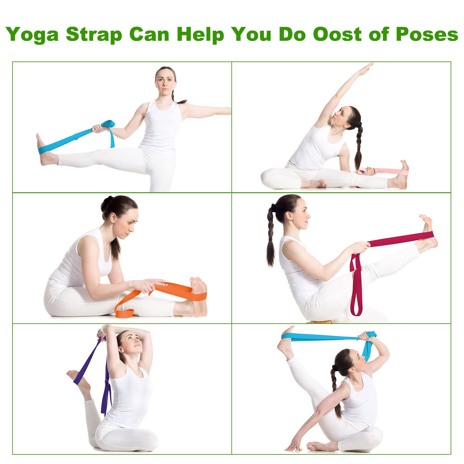 Yoga Strap,Skoye 5-Pack Yoga Exercise Adjustable Straps 6Ft OR 8Ft with D-Ring Buckle, Non-Elastic Yoga Straps for Pilates,Physical Therapy,Improves Sitting Posture for Women & Men (1.5" X 8FT)