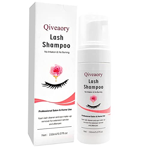 Qiveaory 150ml/5.07fl.oz Eyelash Extension Cleanser Extension Lash Shampoo Brush Mini USB Portable Lash Fan Mascara Brush Disposable Microbrush Wash Bottle Reusable Makeup Remover Pad Gentle Cleaning