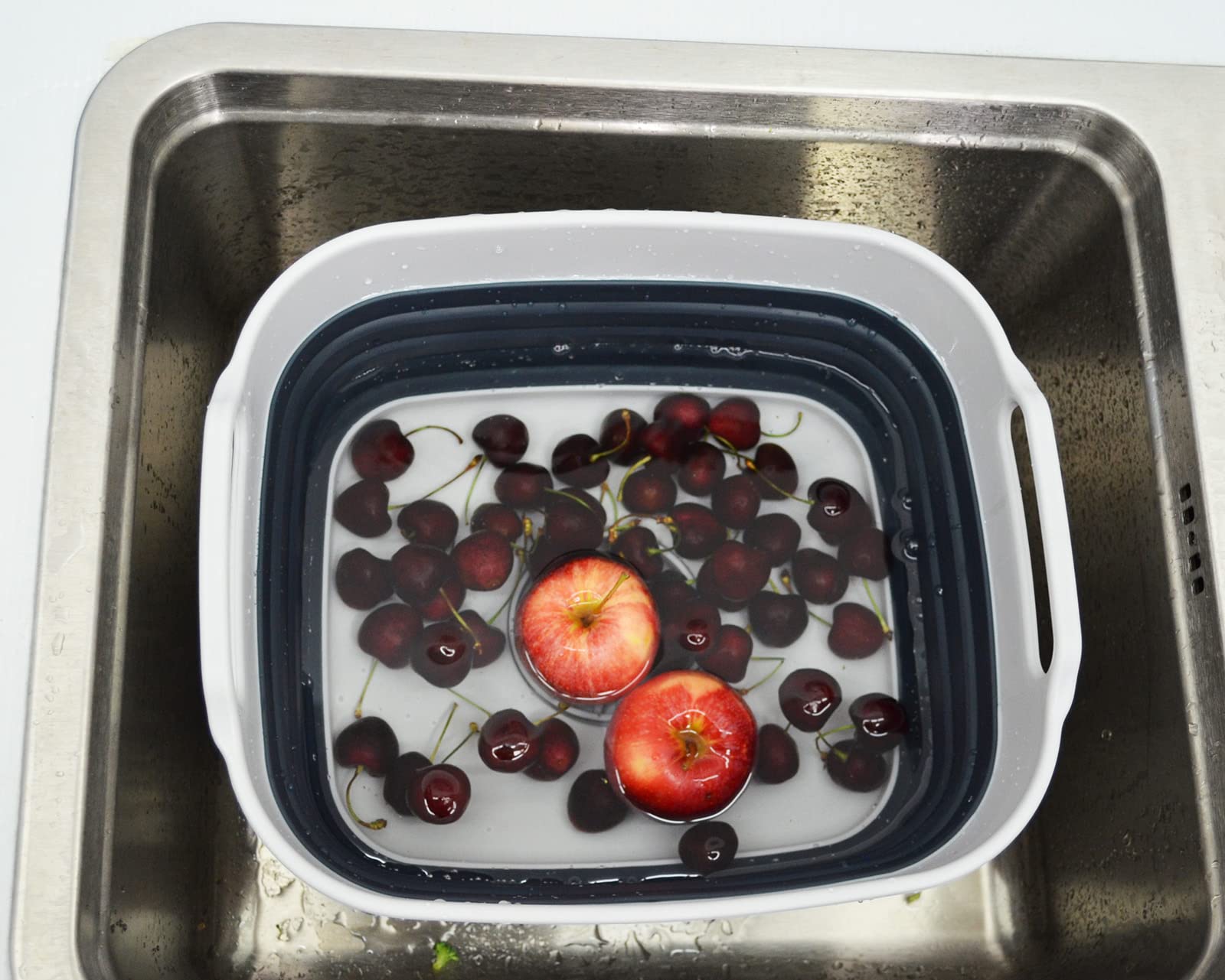 SAMMART 9L Collapsible Dishpan with Draining Plug - Foldable Washing Basin - Portable Dish Washing Tub - Space Saving Kitchen Storage Tray (Grey/Slate Grey, 1)