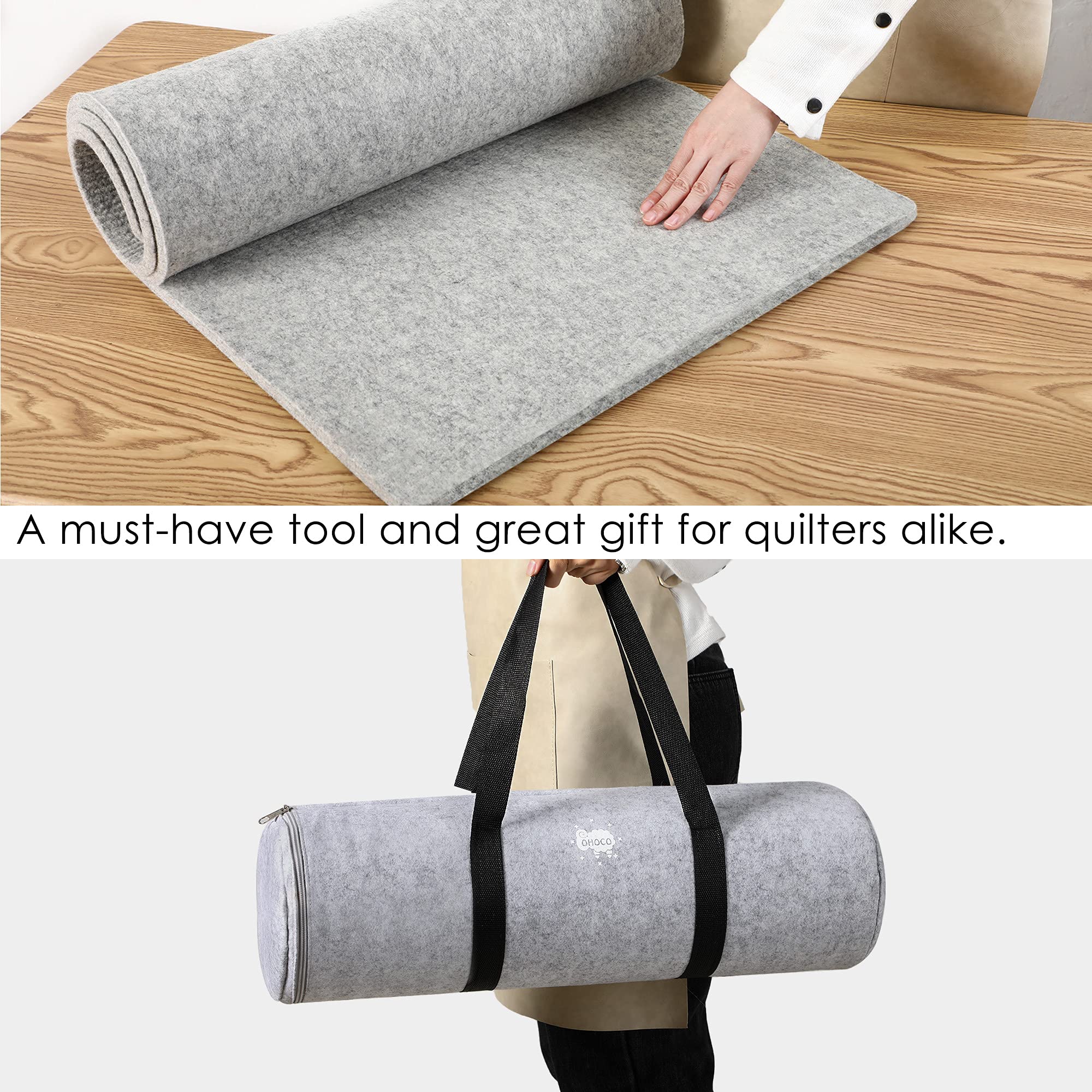 OHOCO Wool Pressing Mat for Quilting - 17" x 24" Extra Large Felt Ironing Pad 1/2" Thick, 100% New Zealand Wool for Ironing, Sewing, Cutting on Ironing Board, Tabletop, Dryer, Countertop