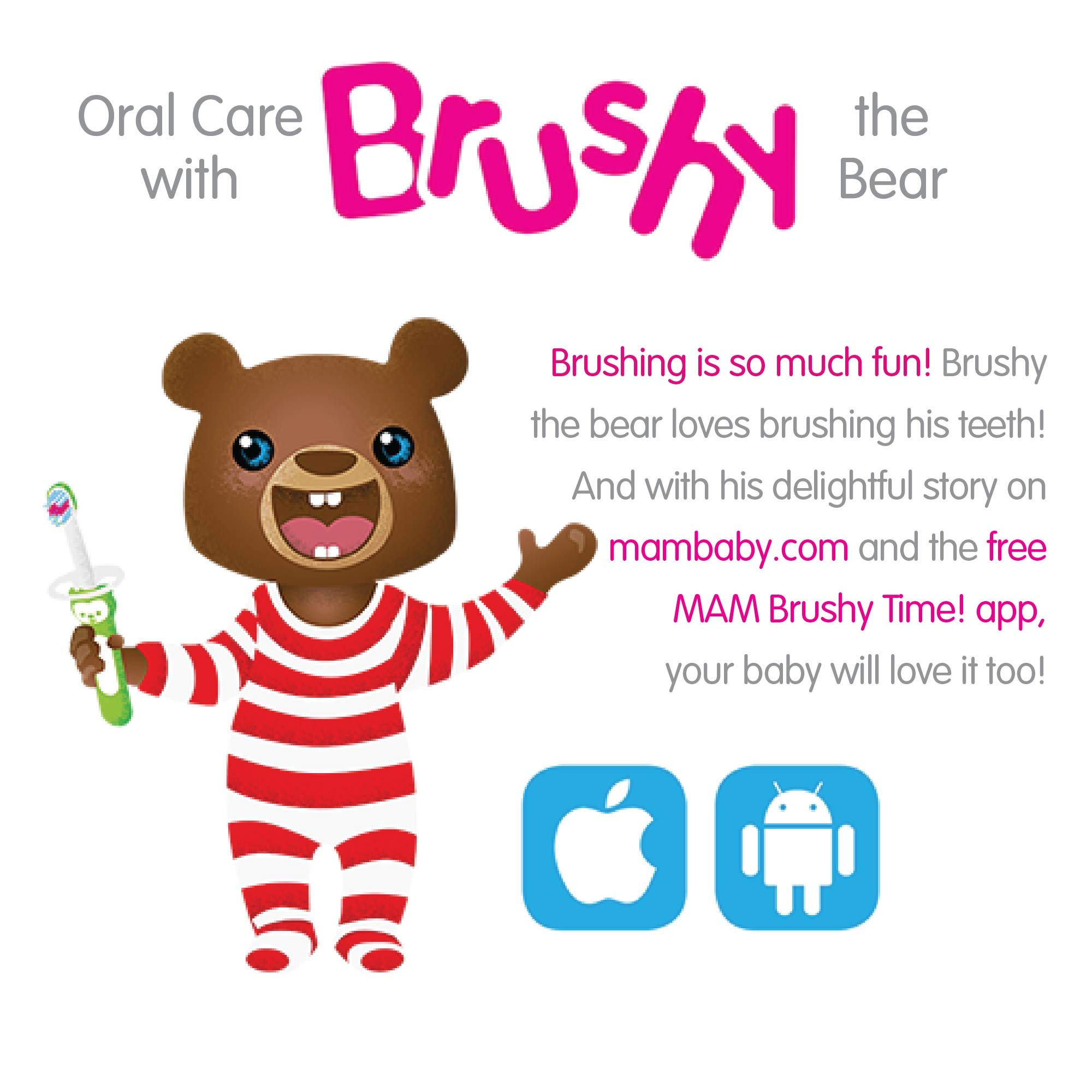 MAM Training Toothbrush for Babies (1 Baby's Brush with Safety Shield), Baby Toothbrush with Brushy The Bear Character, Interactive App, for Boys 5+ Months, Blue