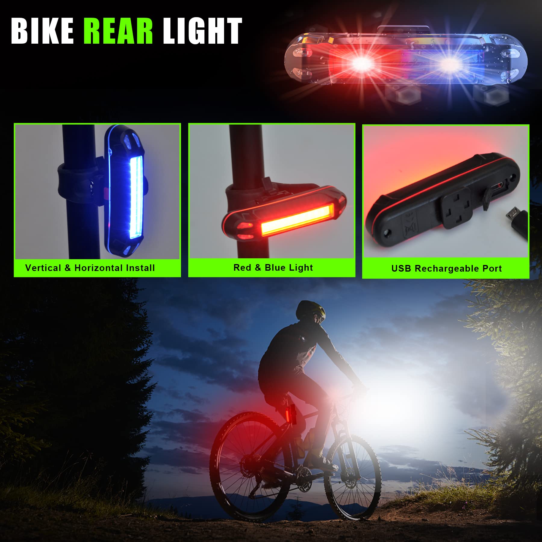 VICTAGEN Bike Lights Front Back Rechargeable: 2023 5LED 8500lm Super Bright 12 Modes 15H Bicycle Lights for Night Riding Cycling Road Mountain