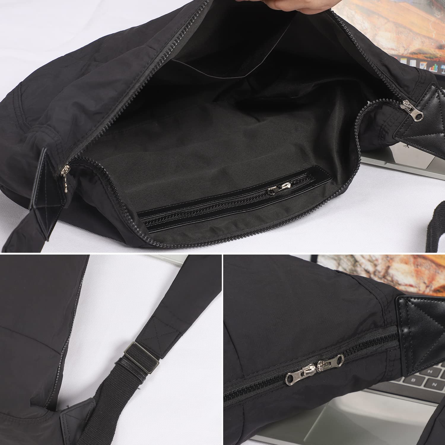Yrarbil Large Nylon Crescent Crossbody Bag, Casual Hobo Bag Shoulder Bag for Women Men Adjustable Strap Shoulder Bag(Black)