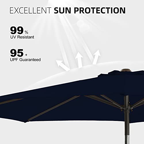 wikiwiki 7.5 FT Patio Umbrellas Outdoor Table Market Umbrella with Push Button Tilt/Crank,6 Sturdy Ribs, Fade Resistant Waterproof POLYESTER DTY Canopy for Garden, Lawn, Deck, Backyard & Pool