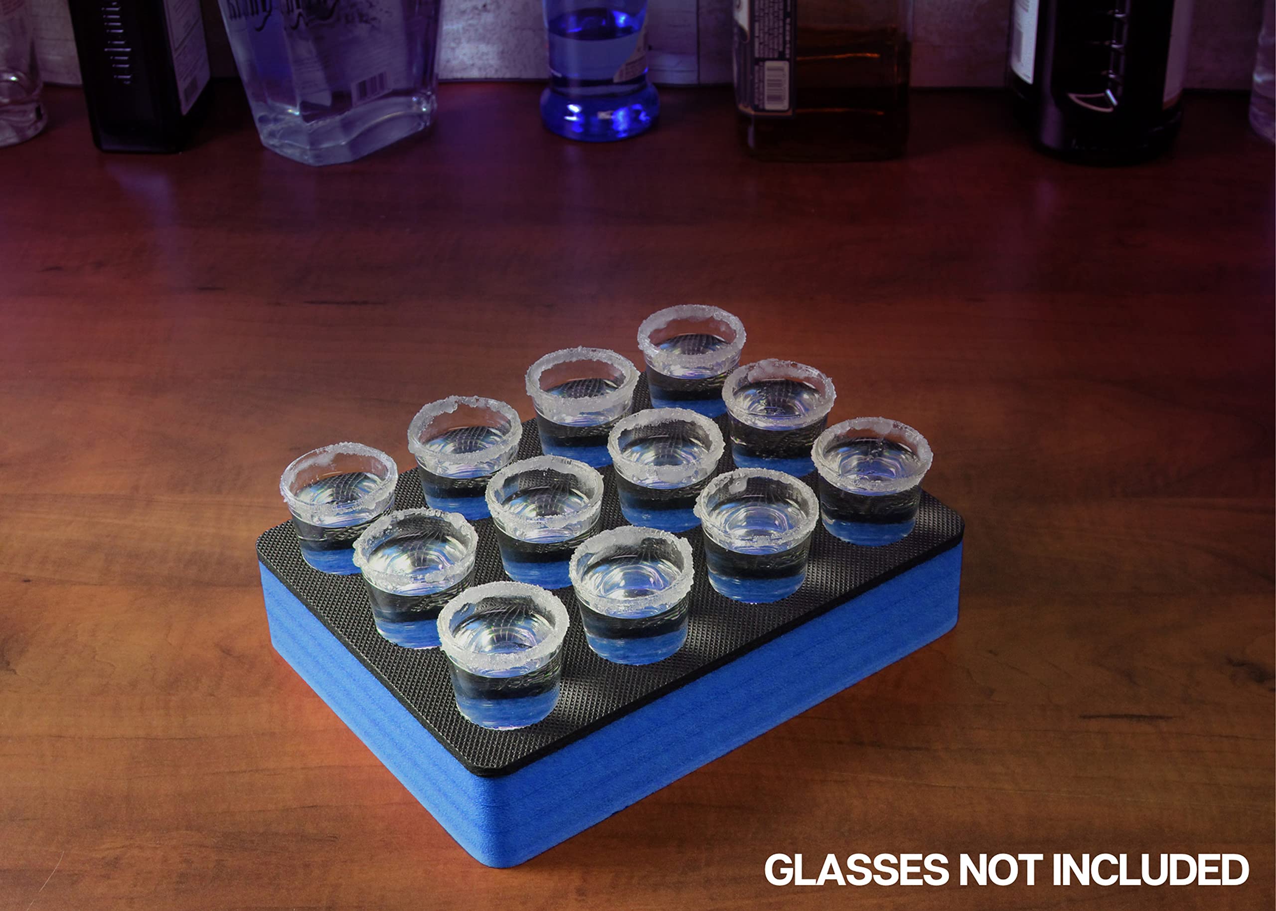 Polar Whale Shot Glass Holder Organizer Modern Tray for Home Kitchen Bar or Club Party Durable Blue and Black Durable Foam Serving Rack 10 Inches Wide Holds 12 Shots