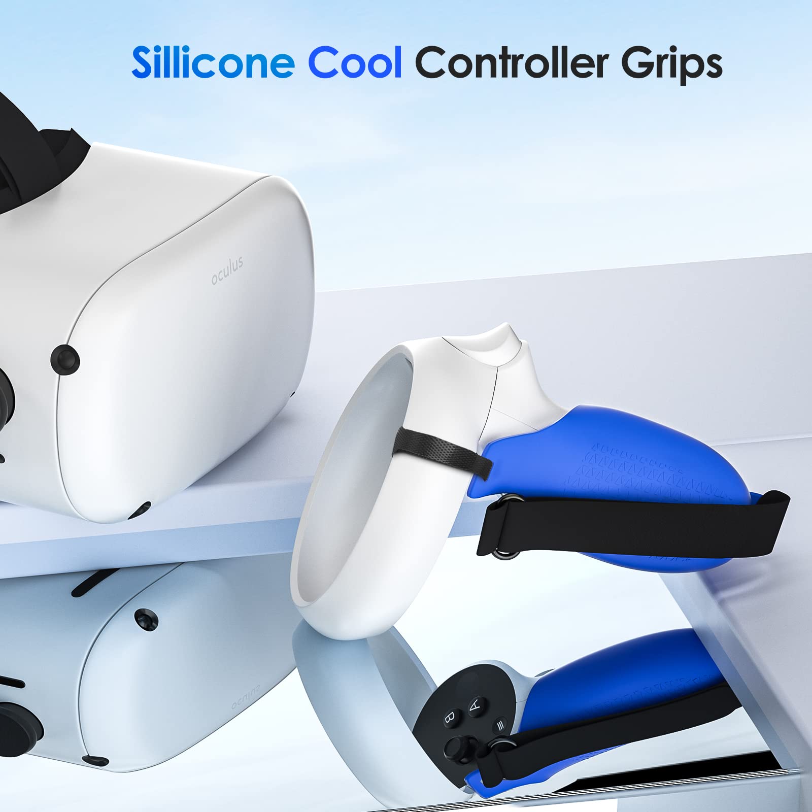 YRXVW Controller Grips Cover for Oculus Quest 2, Silicone Hand Grips Unibody Design with Adjustable Knuckle Strap Accessories Compatible with Quest 2 (Blue)