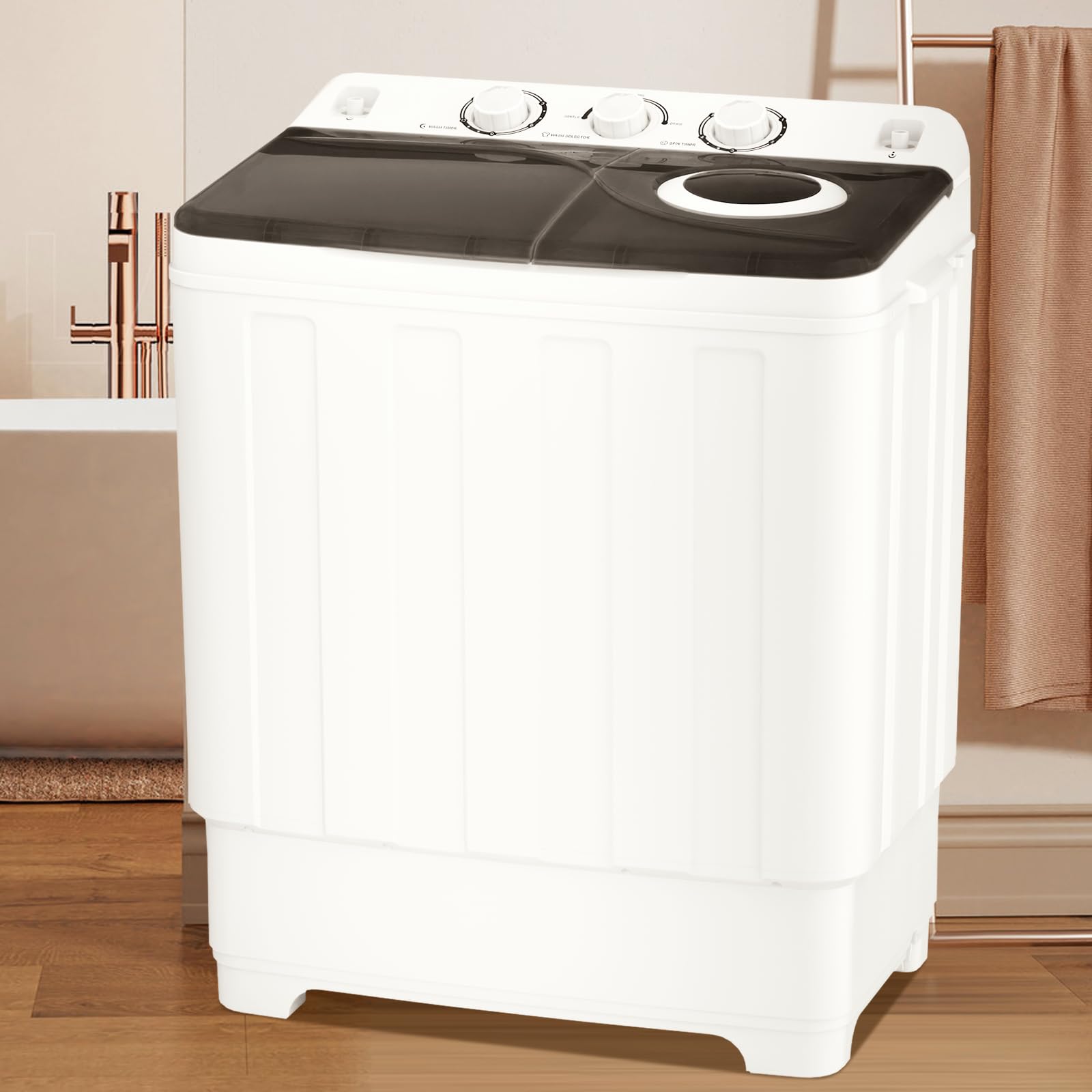 Portable Washing Machine, 2 In 1 Washing Machines, Twin Tub Compact Washer 28lbs Capacity, Laundry Washer with Control Knobs/Timer Function/Drain Pump, Washer and Dryer Combo for Apartment, Dorms