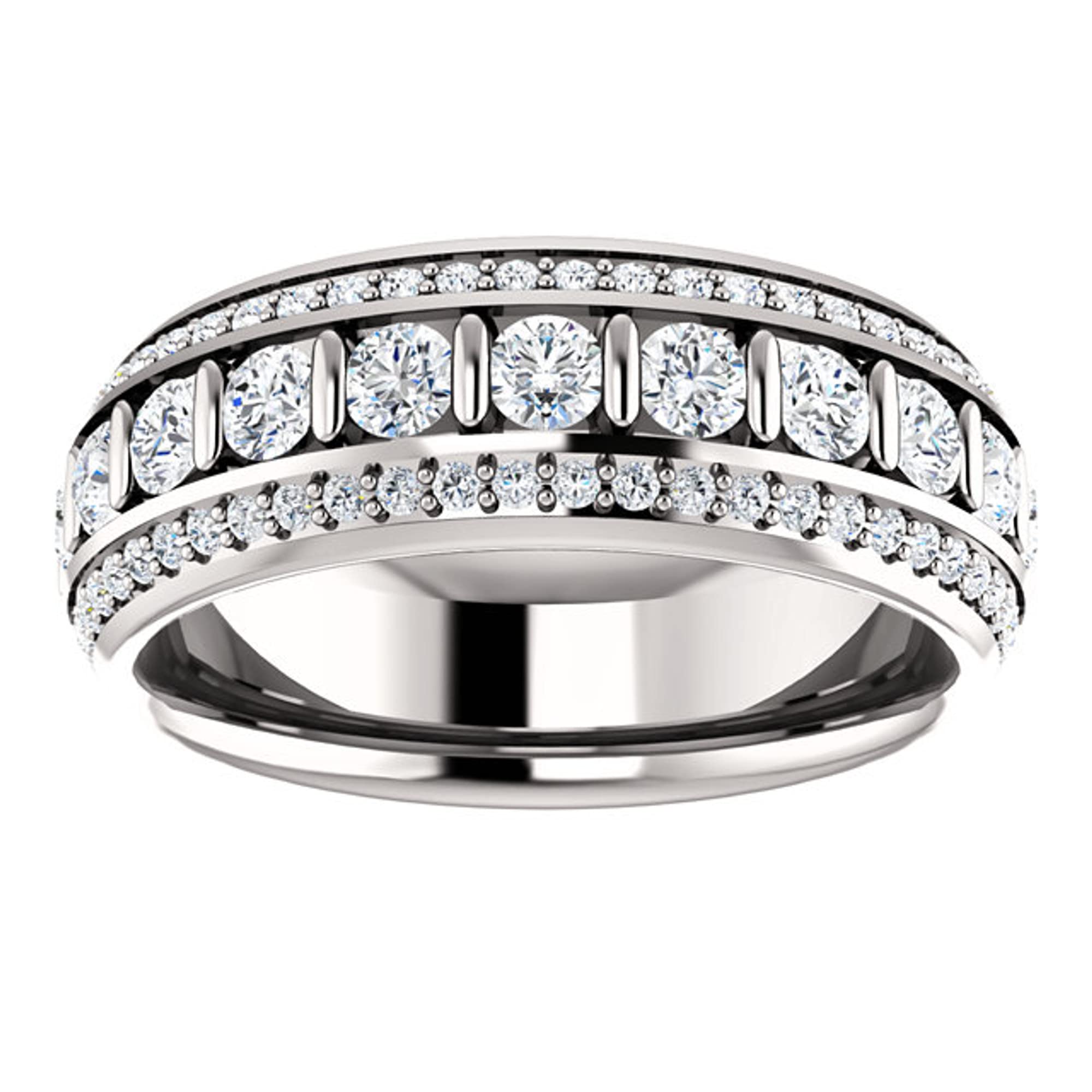 RITZIN 2.45 cttw Round Cut White Moissanite Diamond White Gold And 925 Sterling Silver Three Row Eternity Wedding Band - Silver (10)