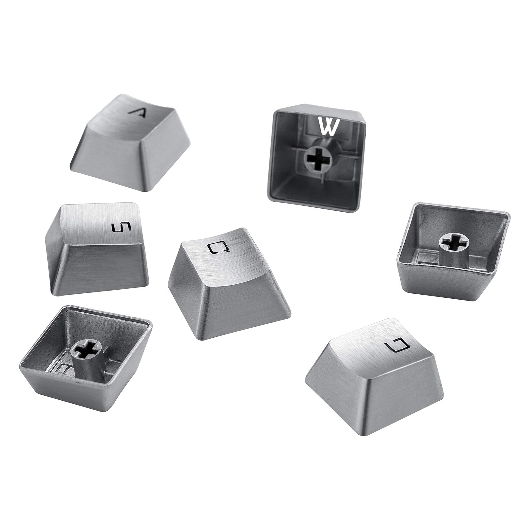 Qupei Metal Keycaps (WASDQREF+DIR.) for FPS & MOBA, OEM Mechanical Keyboard Keycaps Kit 60% Keycaps for Cherry MX Switches Gaming Keyboard Keycaps (Silver)