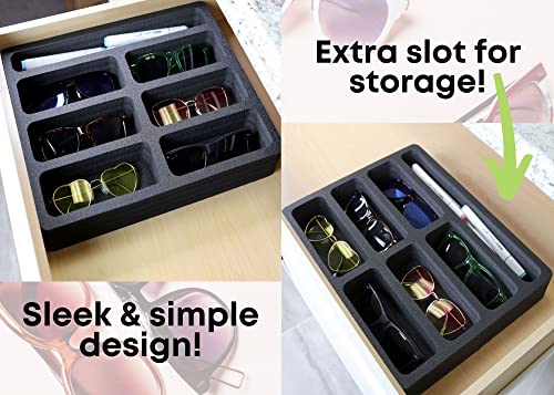 Polar Whale Sunglasses Drawer Organizer Tray Insert for Home Bedroom Bathroom Vanity Dresser Counter Table Waterproof Washable Black Foam 6 Compartment 11.5 x 14.5 Inches