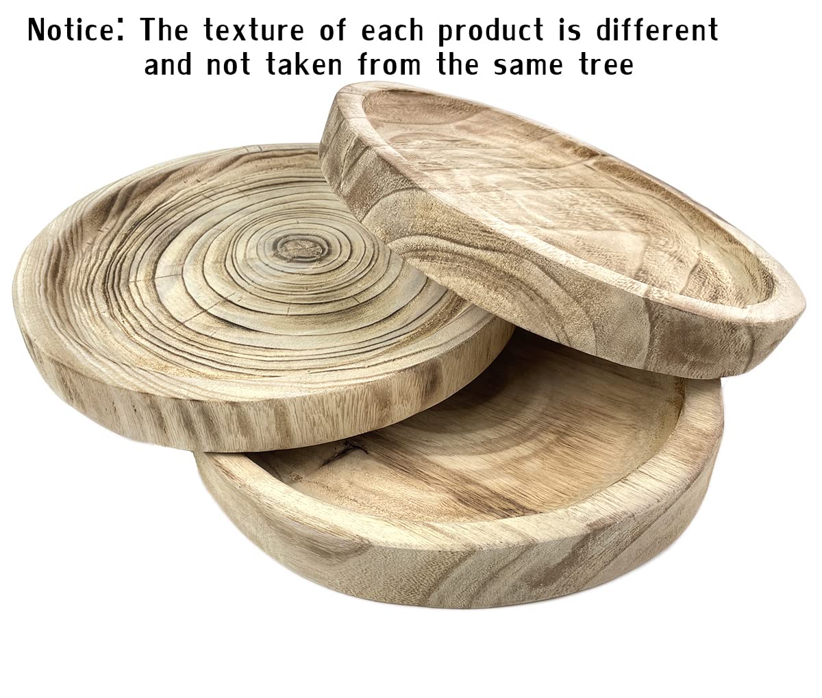 Round Serving Tray Carving Decor Solid Wood Tray Wooden Fruit Snack Plate Candle Holder Tray Natural Handmade Bowl 11.7"