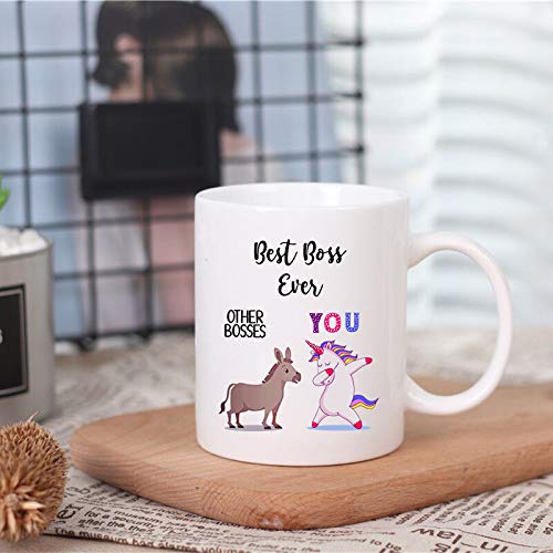 TAMDG GIFET Funny Coffee Mug, Best Boss Ever Unicorn Mug, Gift for Boss , Best Boss Ever Gift, Funny Gift for Boss, Humorous Coffee Cup, Sarcastic Boss Present,11 oz Novelty Mug, White