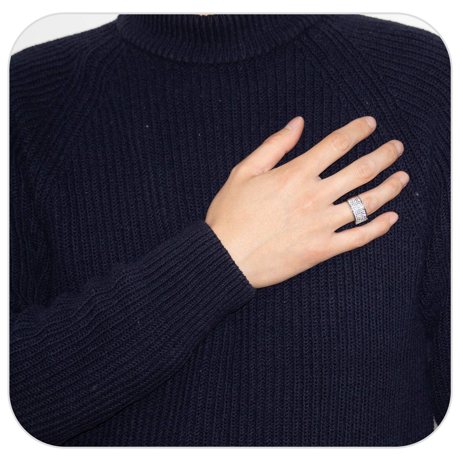 Nsitbbuery Hip Hop Crystal Jewelry Stainless Steel Band Ring
