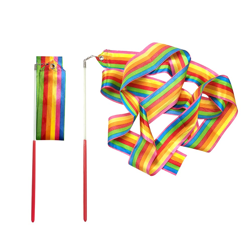 SHX 12 Pcs Rainbow Dance Ribbon Rhythmic Gymnastics Ribbon Dance Streamers for Kids Artistic Dancing