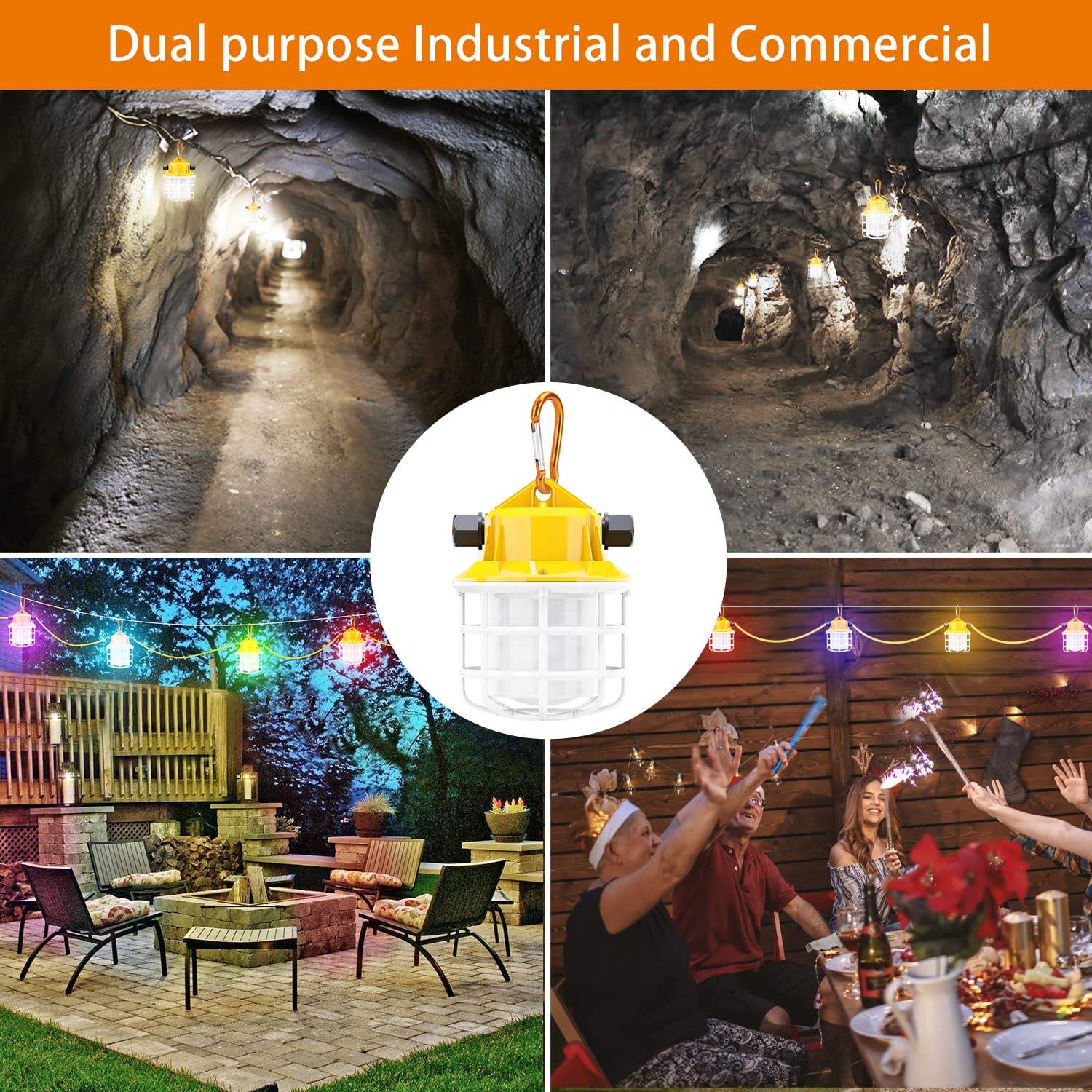 RIUVAO 100ft LED Color Changing RGBW Construction String Lights, 150W 15000LM Super Bright LED String Work Lights, Dimmable Construction Temporary Lights (100ft-RGB)