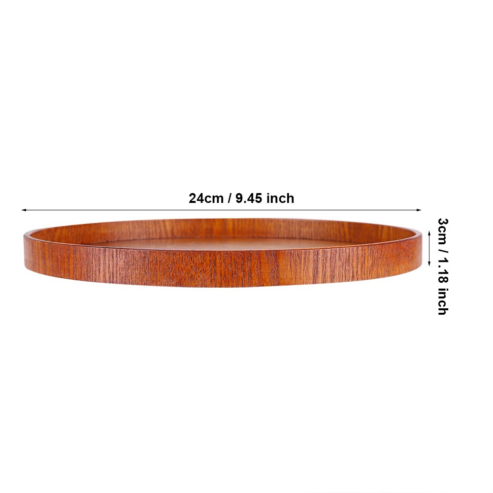 Round Serving Tray, Round Wood Serving Tray, Bar Cafe Wooden Plate Tea Food Server Dishes Water Drink Platter(24CM)
